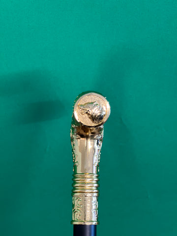 Three Piece Brass Plated Wolf Walking Cane | Unique Design - Canes Galore